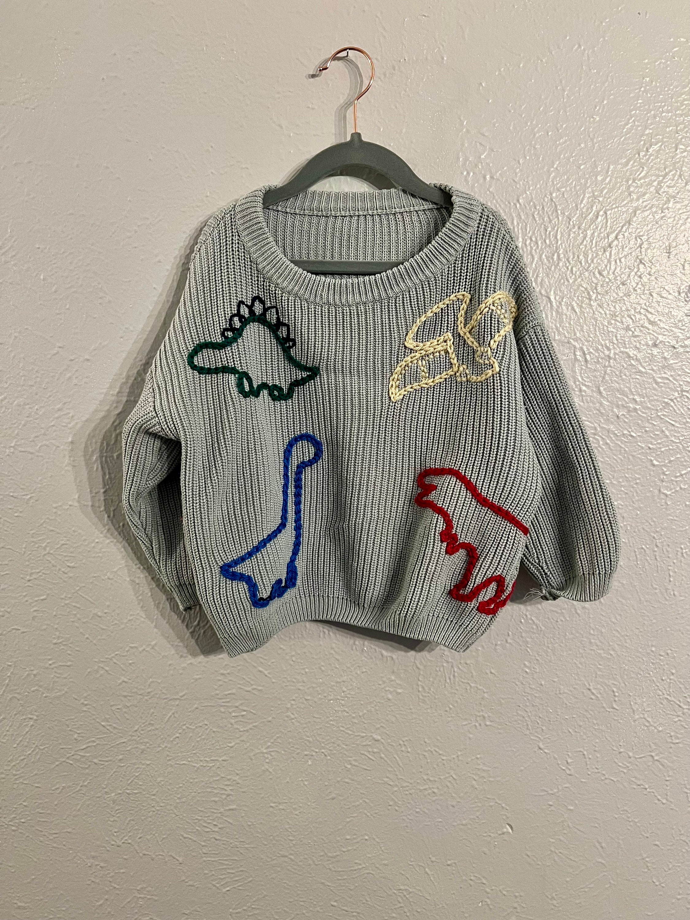 Hand Embroidered Dinosaur Sweater - Etsy