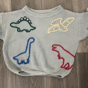 Hand Embroidered Dinosaur Sweater - Etsy
