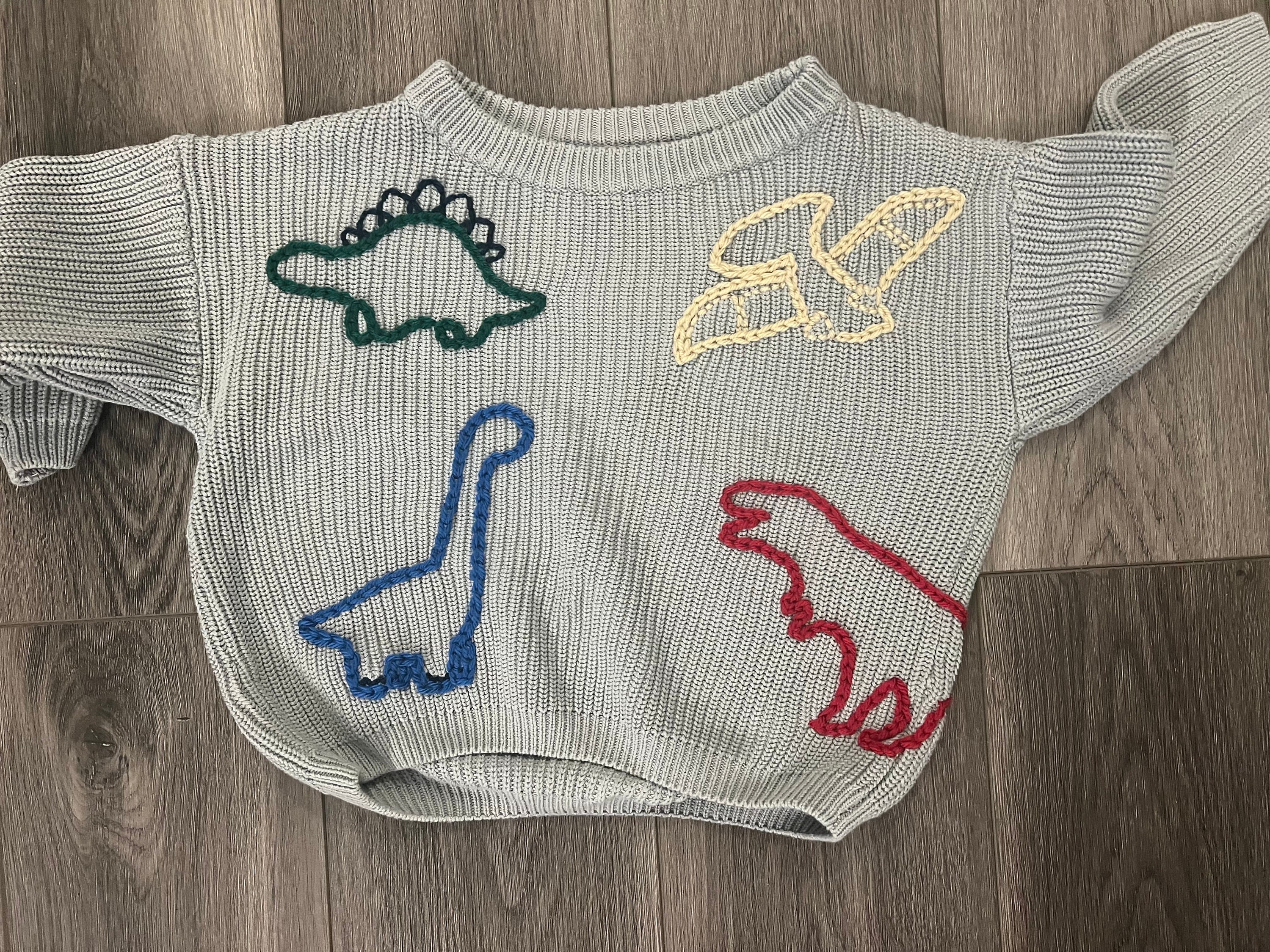 Hand Embroidered Dinosaur Sweater - Etsy