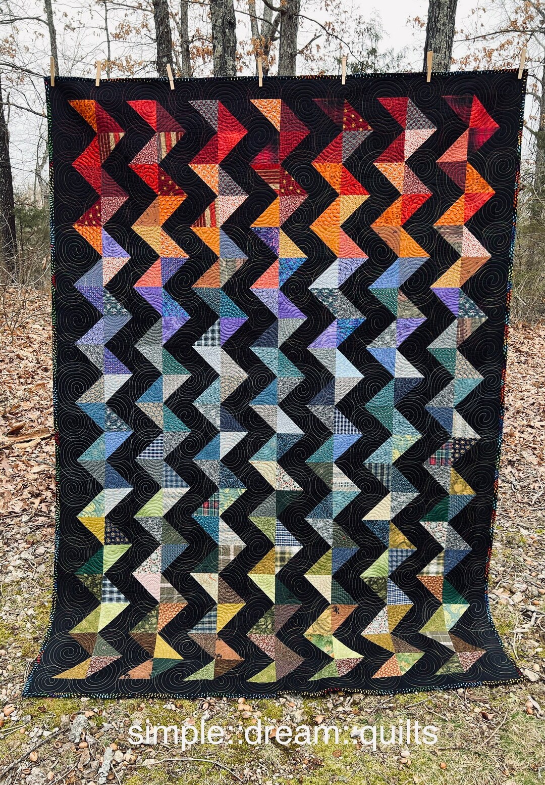Modern Quilt Black Quilt Bright Quilt Gradient Zigzag - Etsy