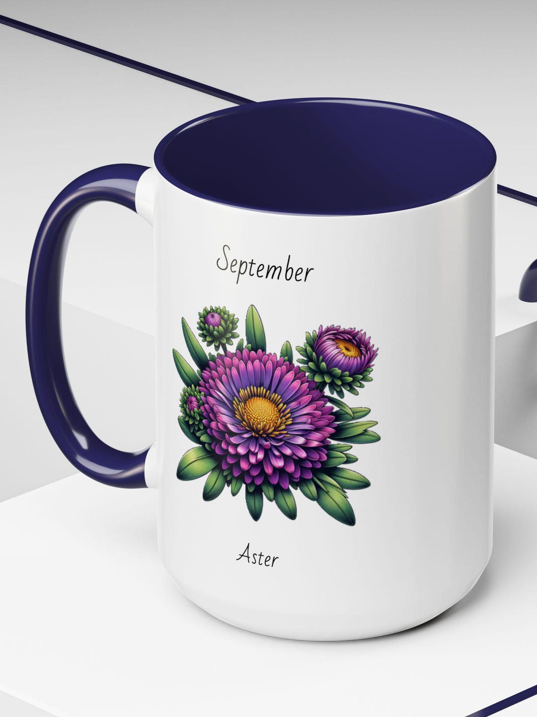 Coffee Mug With Aster Flower, September Birthday Gift, 15oz - Etsy