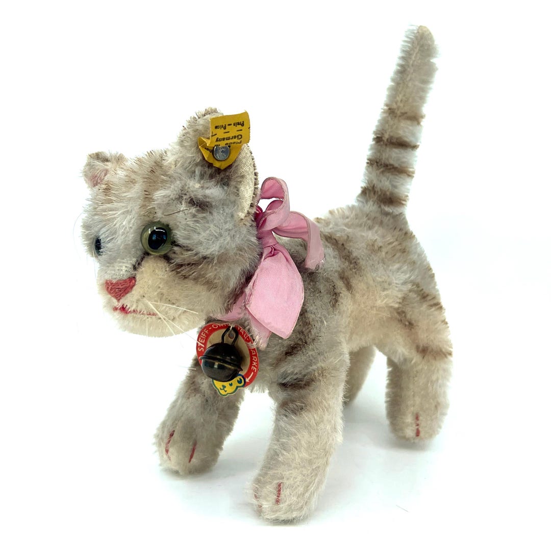 Steiff Tapsy Tabby Cat Standing Mohair Plush 18 Cm 7 Inches 1960s ID ...