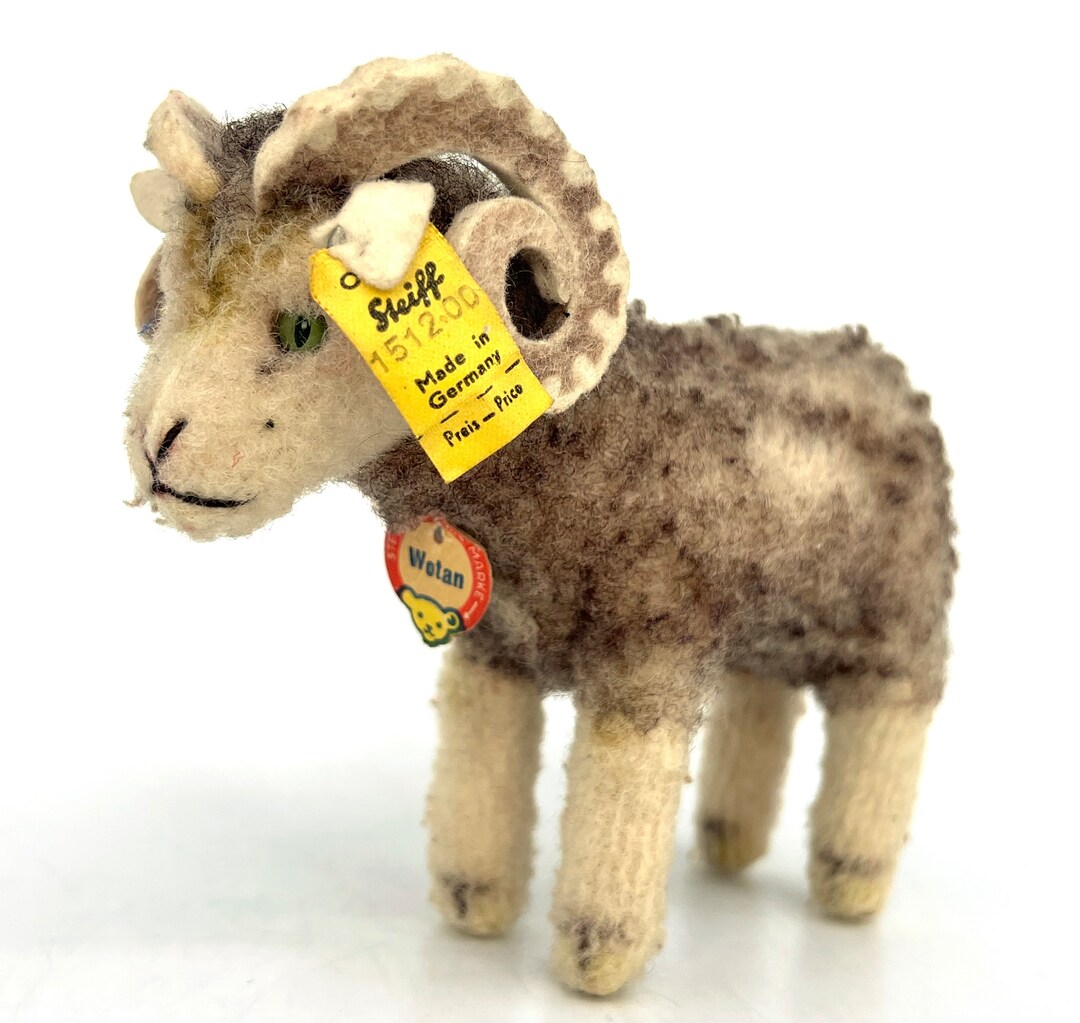 Steiff Wotan Ram Sheep 1966 Wool Plush ID Button and Tag 12 Cm 5 Inches ...