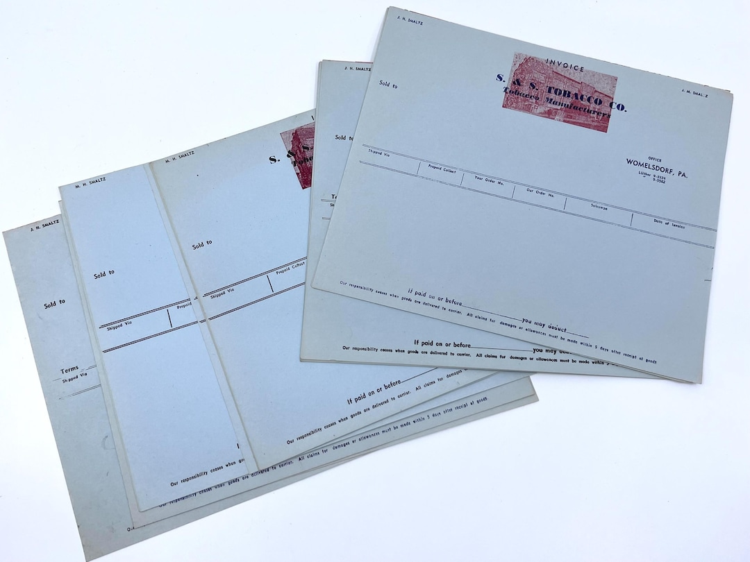 Paper X 22 Blank Invoice 1898 -1920s S&S Tobacco Co Womelsdorf PA ...