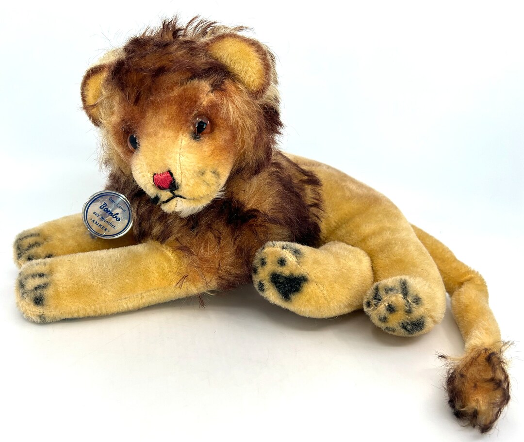 Anker Germany Bombo Lion Lying Mohair Plush 25cm 10 Inches ID Swing Tag ...