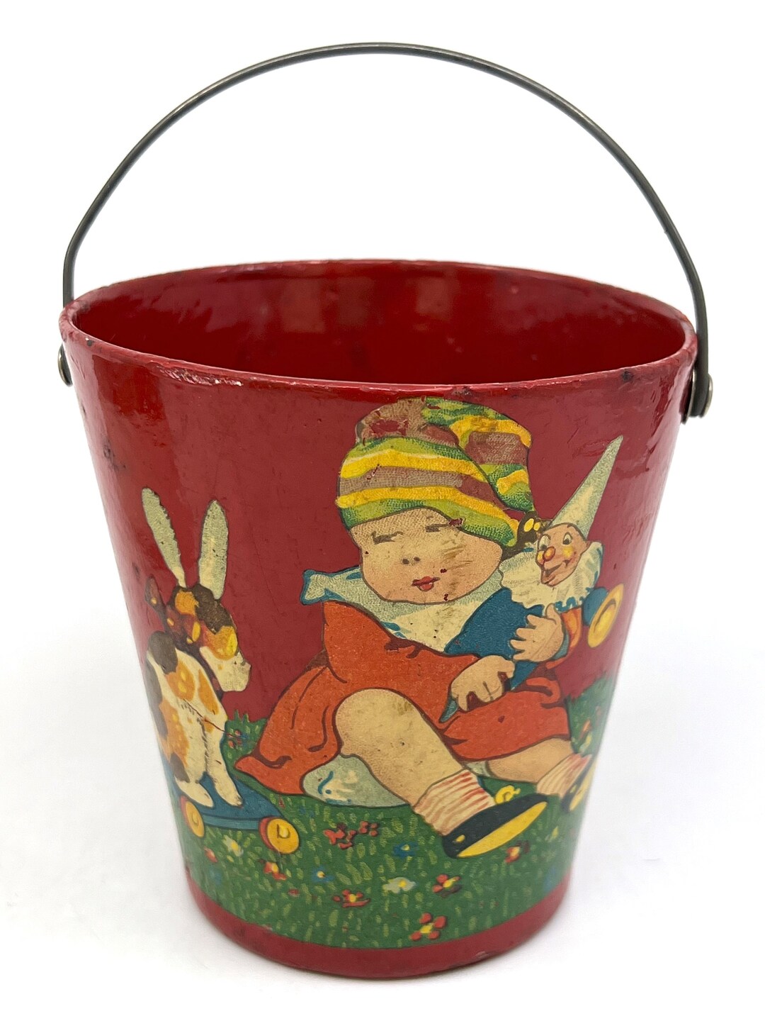 Antique Wooden Red Toy Bucket Pail 1940s Germany 9640 Easter Boy With ...