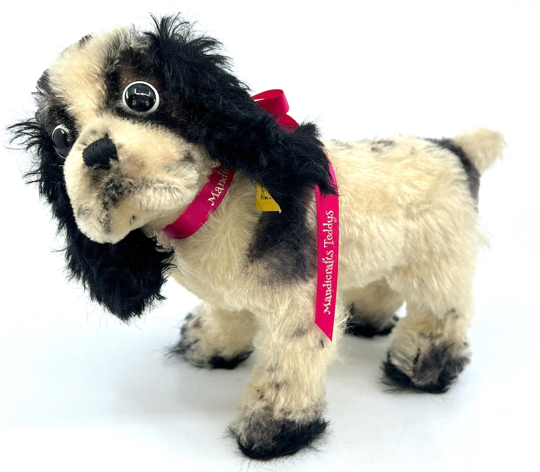 Steiff Germany Cockie Cocker Spaniel Dog Black White Mohair Plush 1960s ...