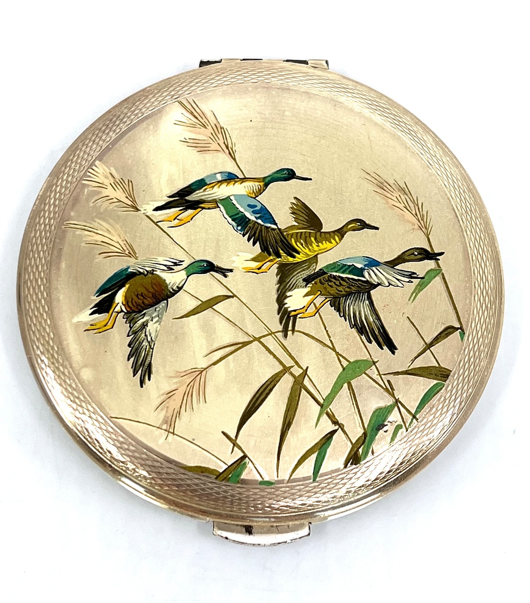 KIGU Convertible Powder Compact 1950s Ducks in Flight Silver Tone ...