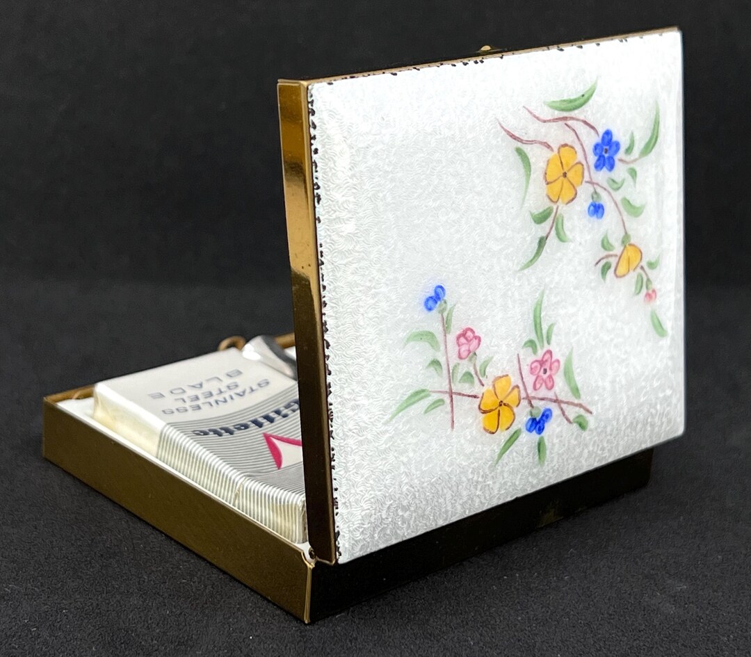 Guilloche Enamel Compact 1950s Gillette Travel Razor Vanity Case With ...