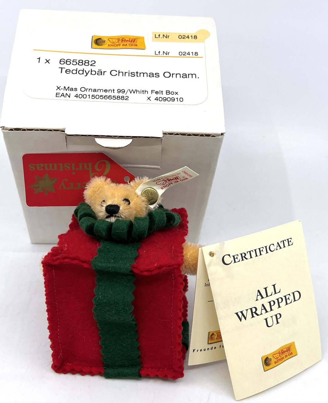 Steiff All Wrapped up 1999 Teddy Bear Gift Christmas Tree Ornament ...