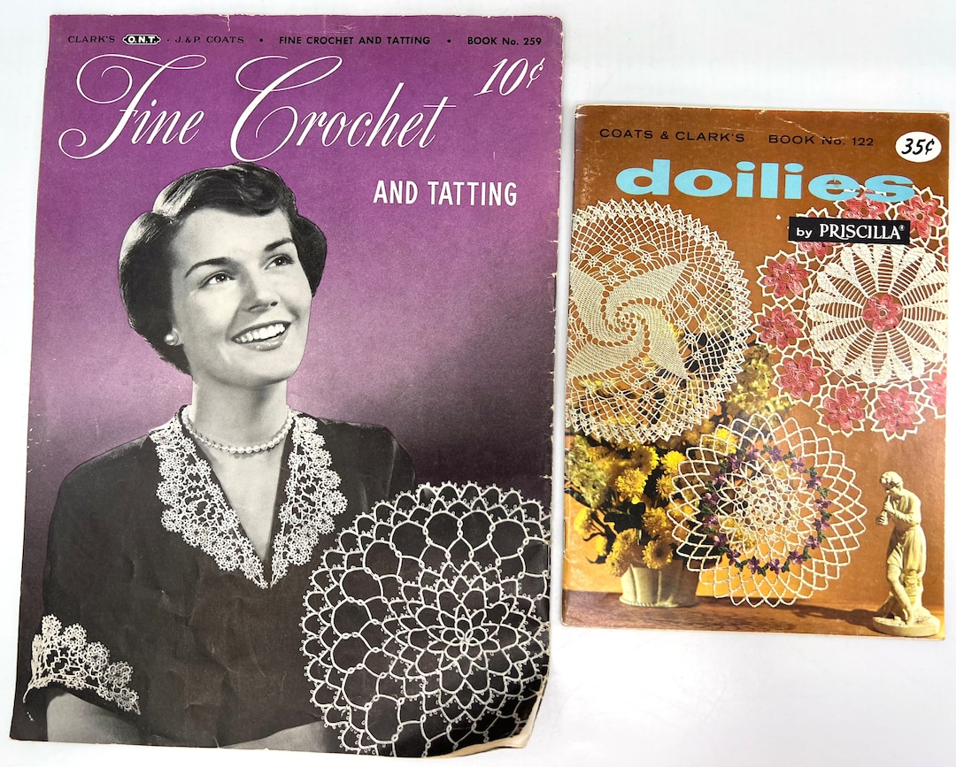 Coats and Clark Tatting Crochet Pattern Booklets X 2 Doilies Collars ...