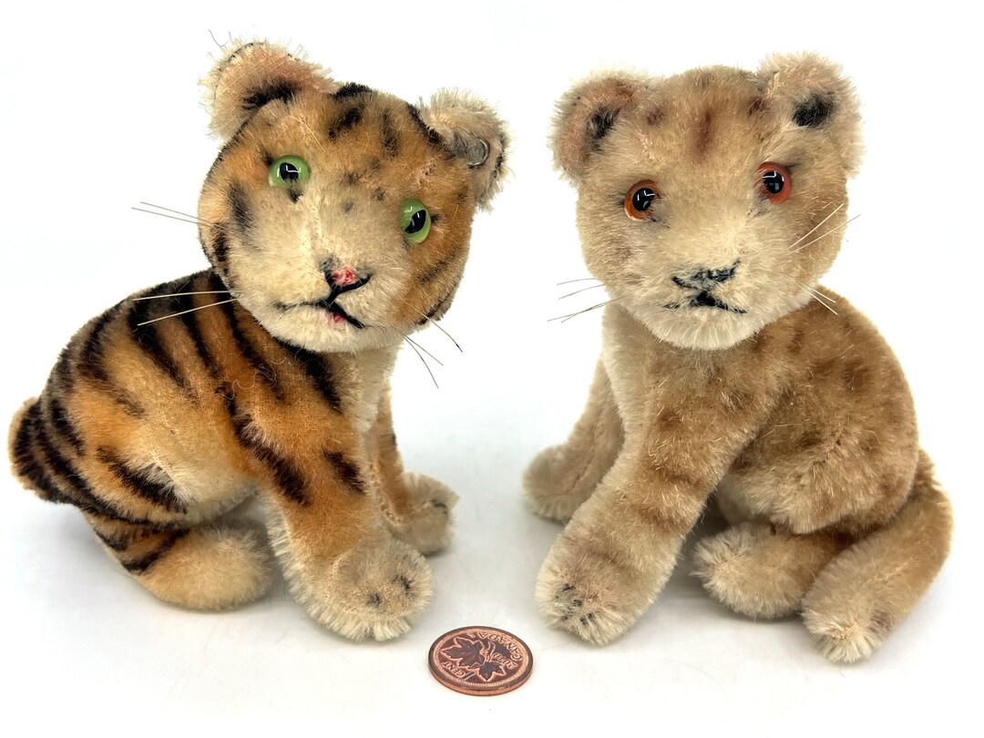 Steiff Young Lion and Tiger Cub Pair 1950s Mohair 10 Cm 4 Inches One ID ...