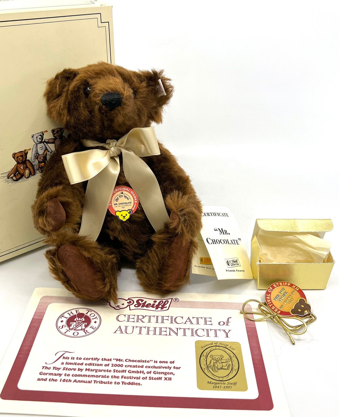 Steiff Mr Chocolate Teddy Bear 1997 Limited Edition Mohair Plush ID ...
