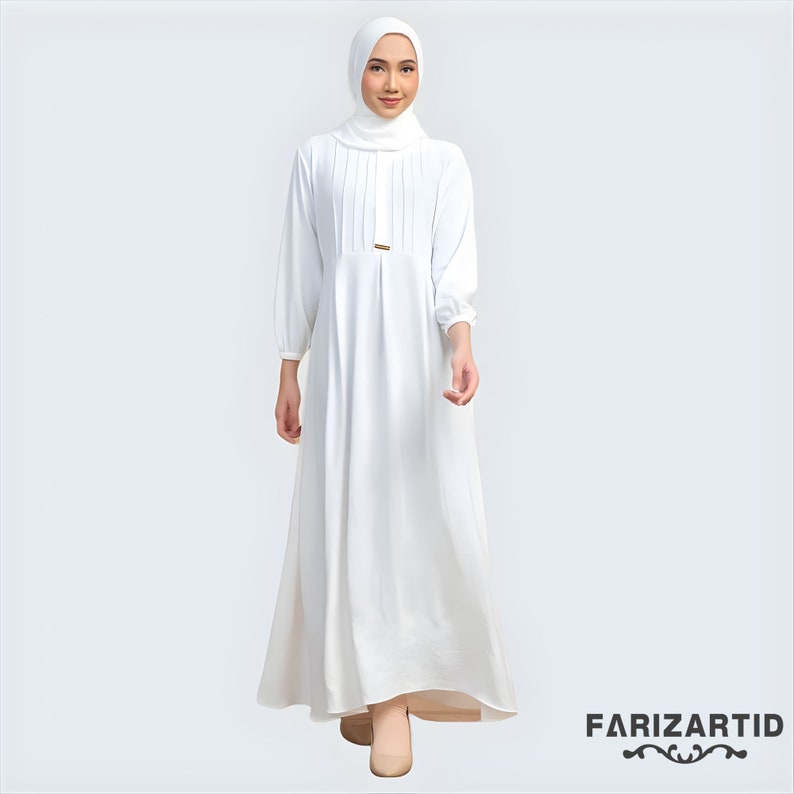 Azalia White Plain Crinkle Women's Muslim Dress,muslim Dress,muslim ...