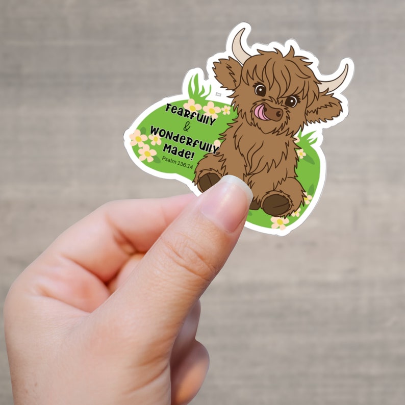Inspiring Cow Bible Verse Stickers, Funny Highland Cattle Sticker for ...