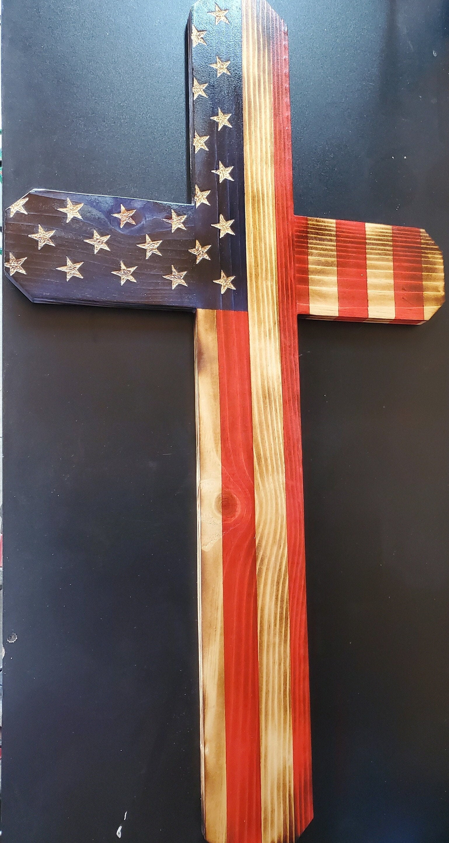 Patriotic Flag Custom Wood Cross Americana Style Wood Flag Cross Custom ...
