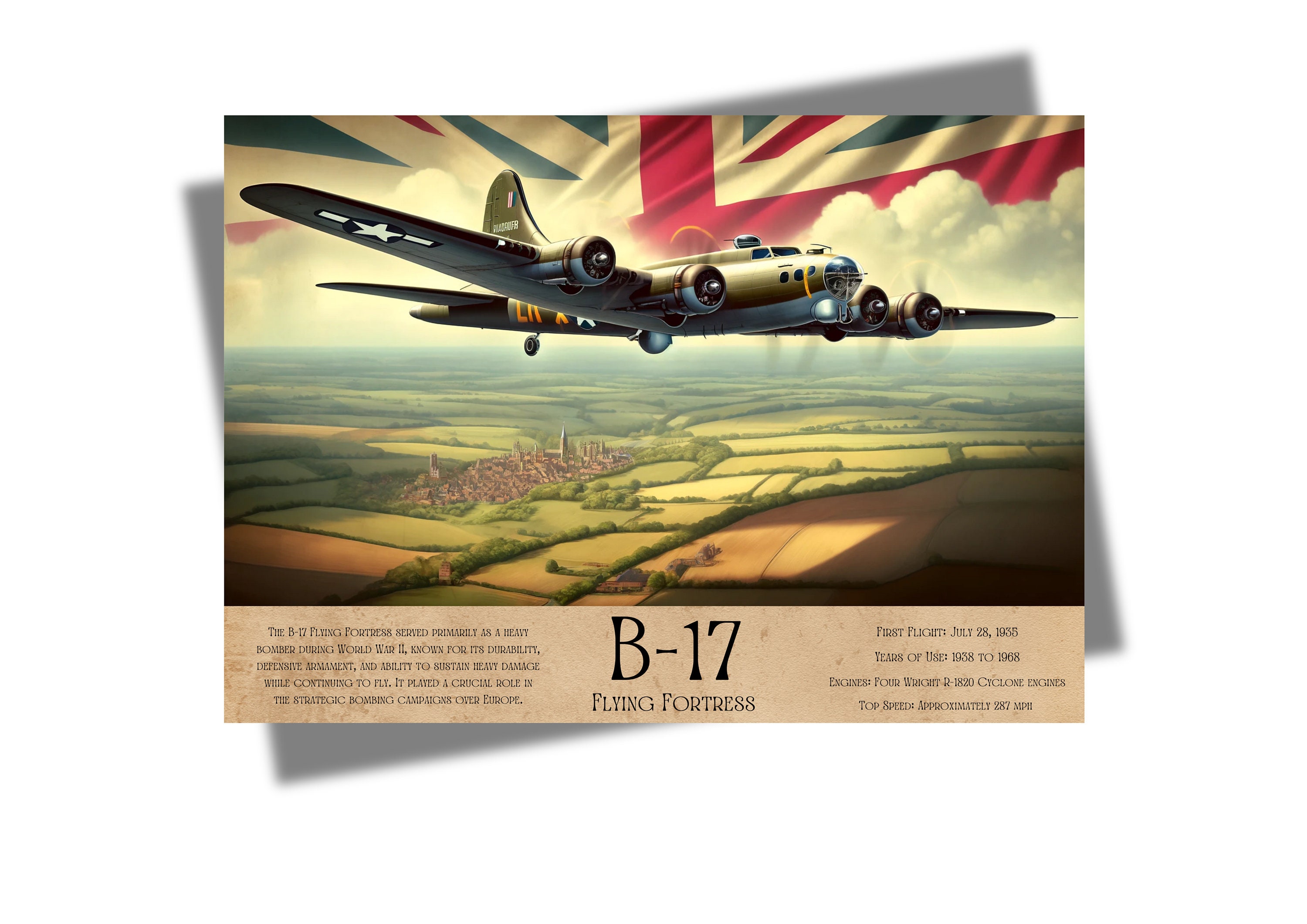 B-17 Flying Fortress Poster, War, Aircraft WW2, WWII Limited Edition ...