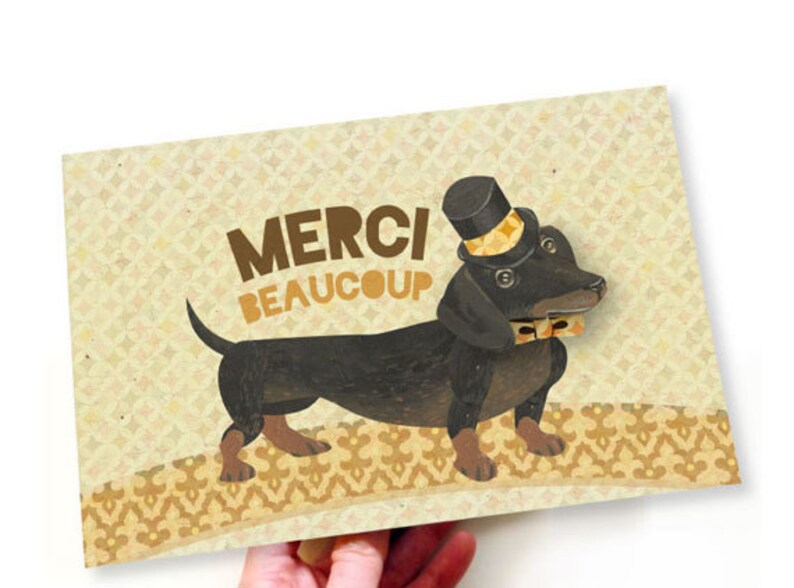 French Printable PDF Dapper Dachshund Dog Merci Thank You Card | Etsy