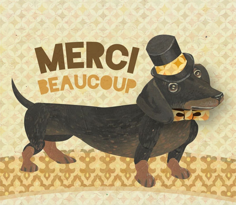 French Printable PDF Dapper Dachshund Dog Merci Thank You Card | Etsy