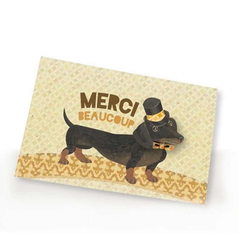 French Printable PDF Dapper Dachshund Dog Merci Thank You Card | Etsy