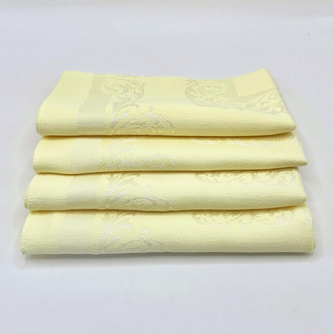 Vintage Set of 4 Yellow Damask Napkins - Etsy