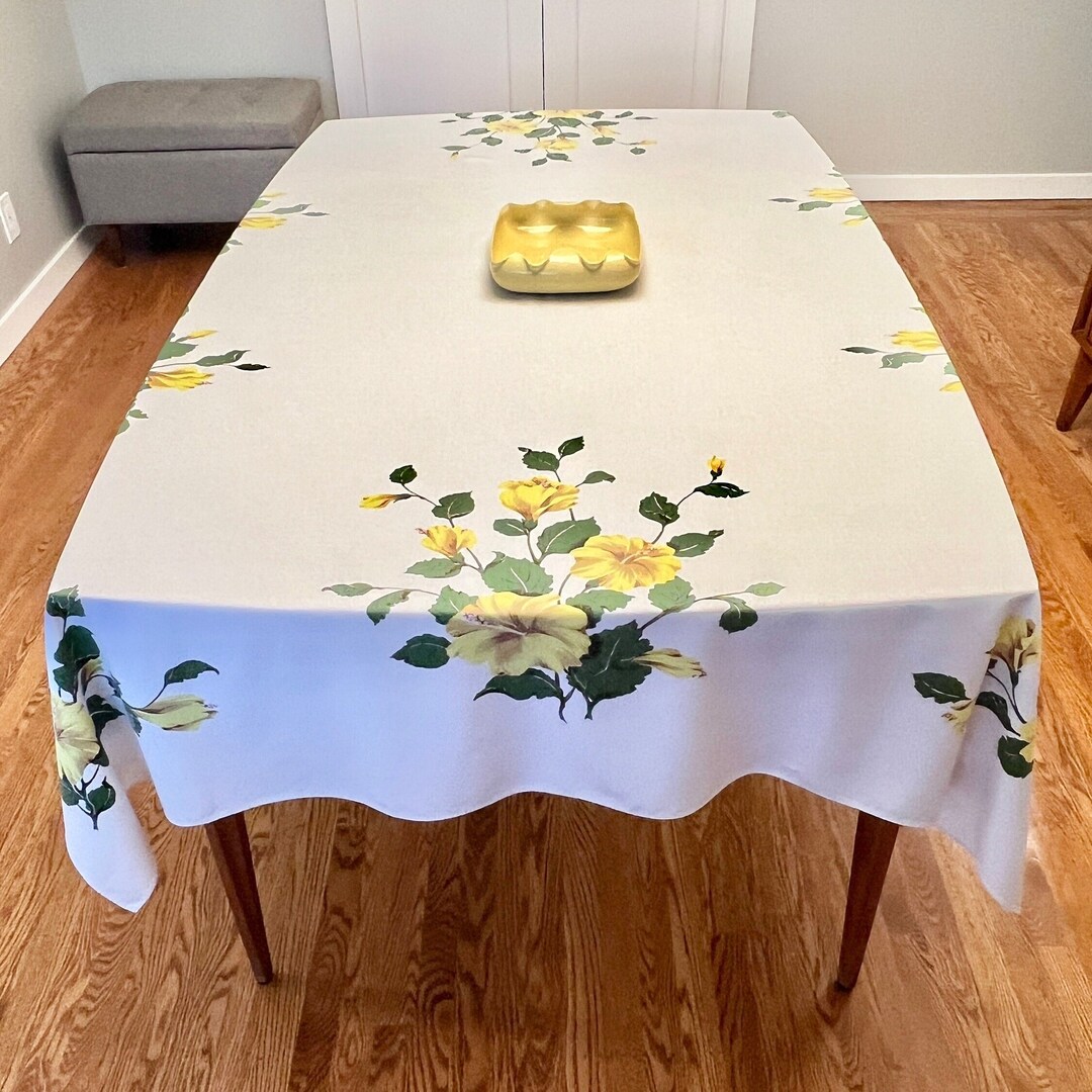 Vintage California Handprint Yellow Hibiscus Tablecloth - Etsy