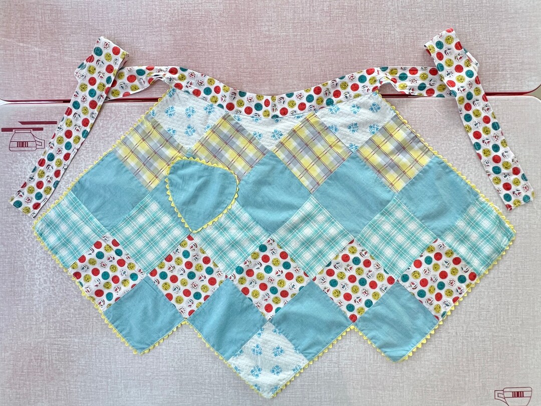 Pretty Vintage Handmade Patchwork Half Apron With Heart Shaped Pocket ...