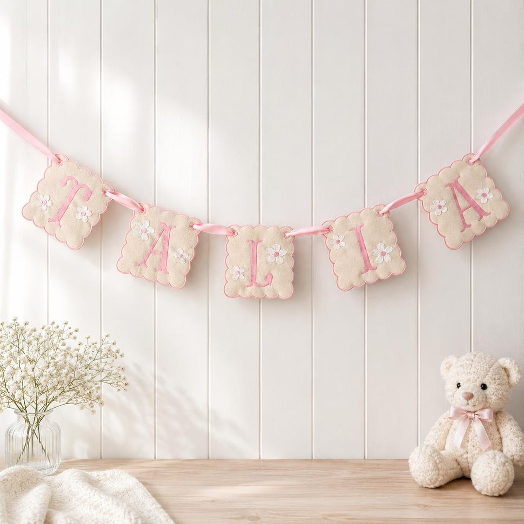 Personalized Embroidered Name Banner, Embroidered Nursery Garland ...
