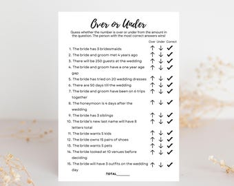Garden Bridal Shower Over or Under Party Game Template - Etsy