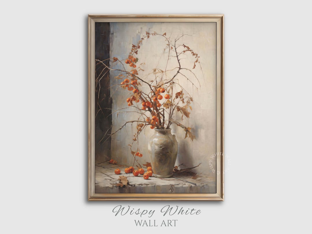 Printable Fall Vase Still Life Wall Art | Fall Leaves Painting Berries ...