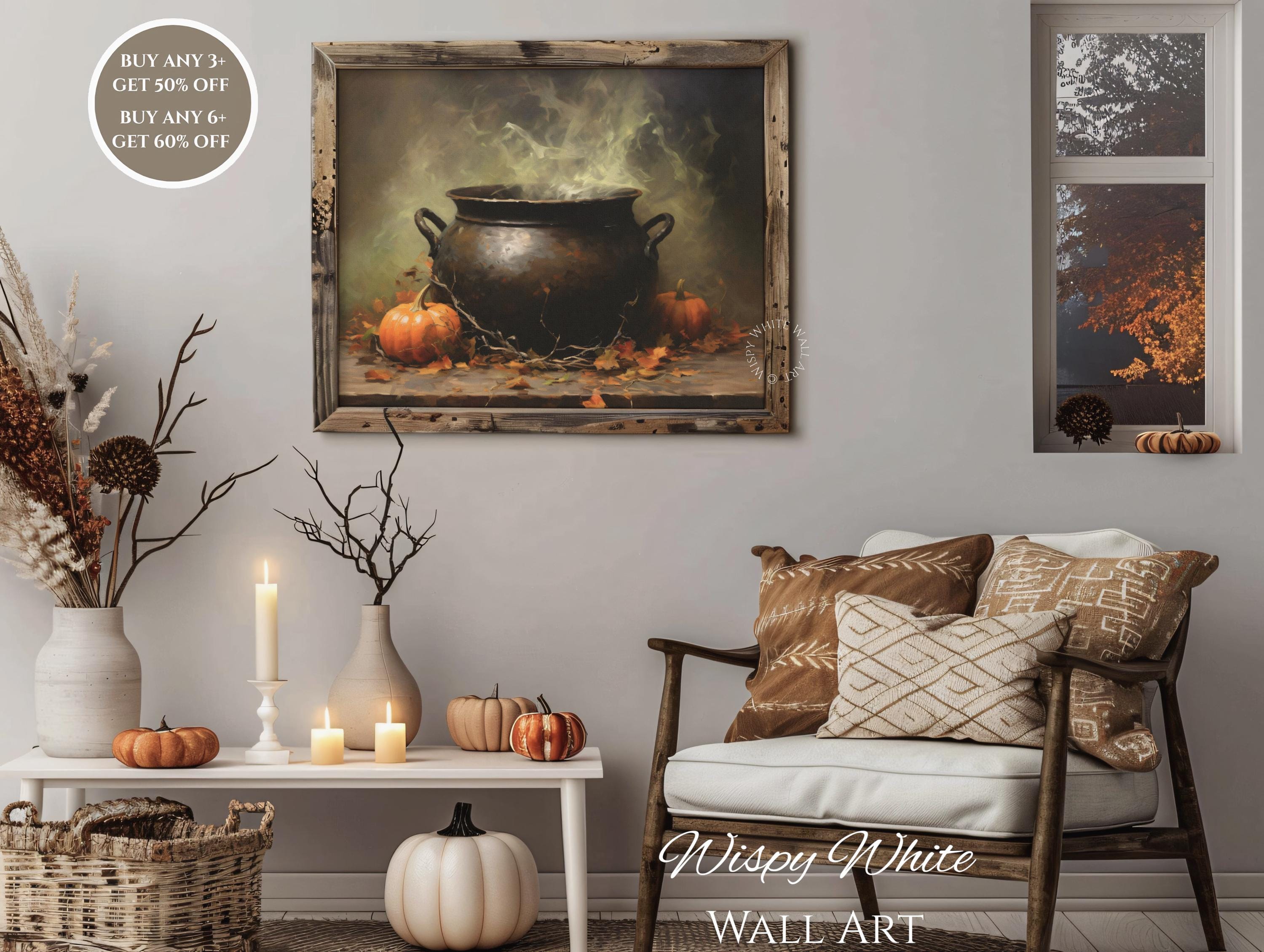 Printable Halloween Witch Cauldron Wall Art Spooky Painting Digital ...