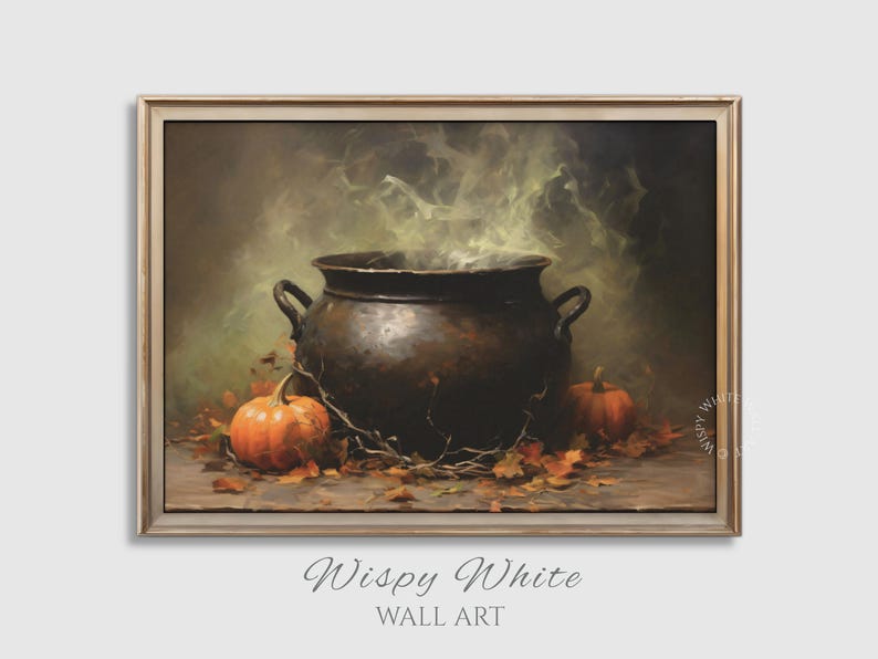 Printable Halloween Witch Cauldron Wall Art Spooky Painting Digital ...