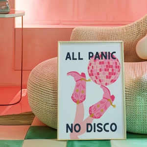 All Panic No Disco Disco Ball Retro Print, Trendy Wall Art, Typography ...