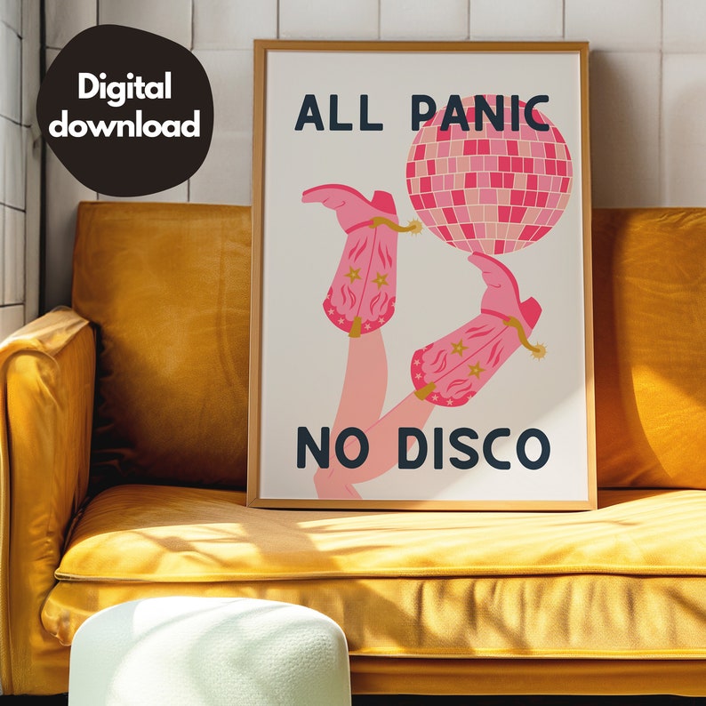 All Panic No Disco Disco Ball Retro Print, Trendy Wall Art, Typography ...