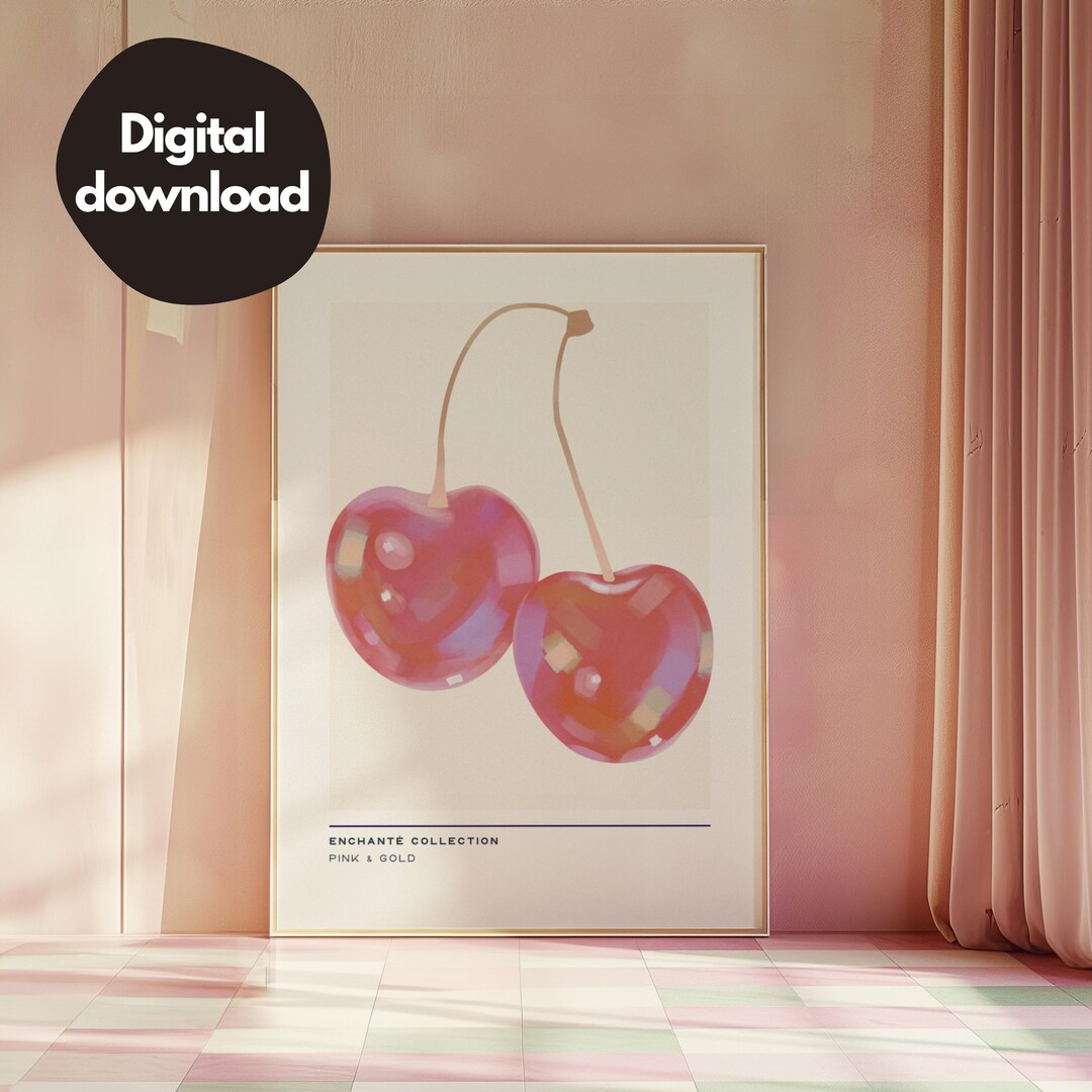 Cherries Wall Art Print, Wall Art Poster, Pink Poster, Maximalist Decor ...
