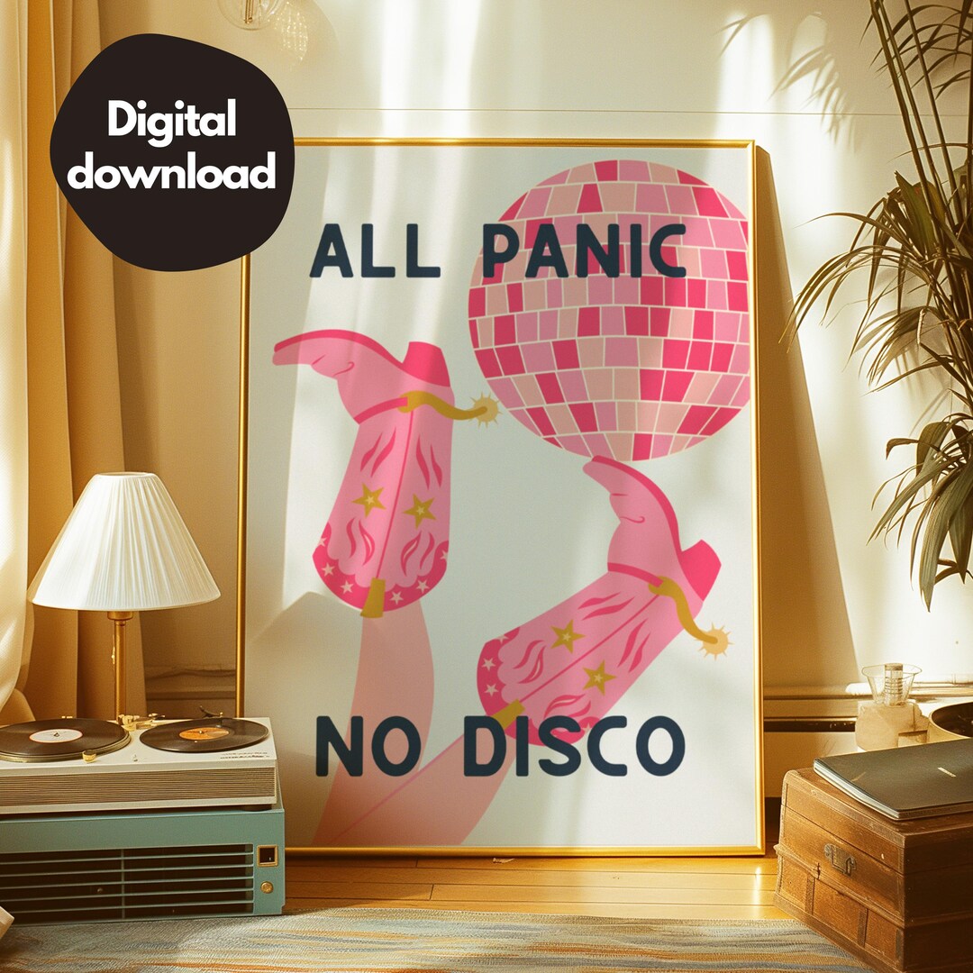 All Panic No Disco Disco Ball Retro Print, Trendy Wall Art, Typography ...