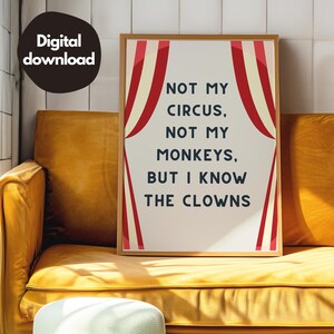 Not My Circus, Not My Monkeys, but I Know the Clowns Retro Print ...