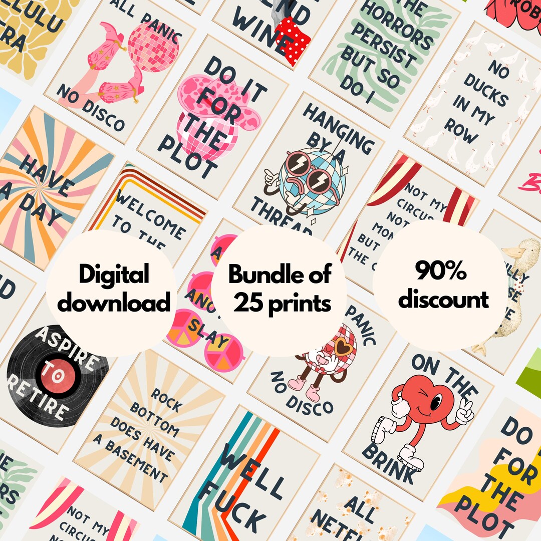 Cubicle Decor, Set of 25 Digital Posters, Desk Accessories, Gallery ...