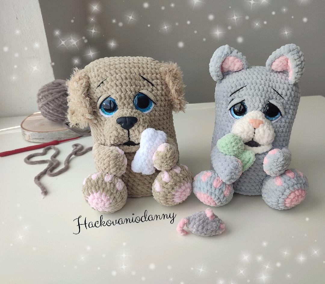 Crochet Pattern – Interactive Kitten and Puppy "feed Me" Toys | Jimmy ...