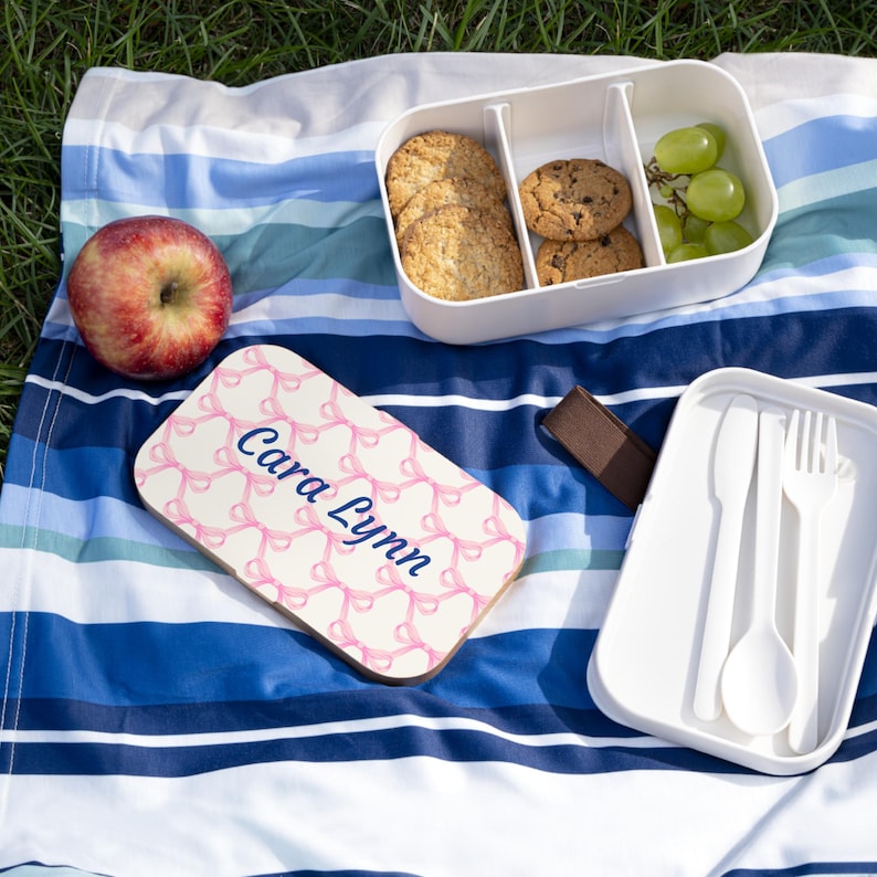 Personalized Bento Lunch Box With Pink Bows, Cute Lunch Container for ...