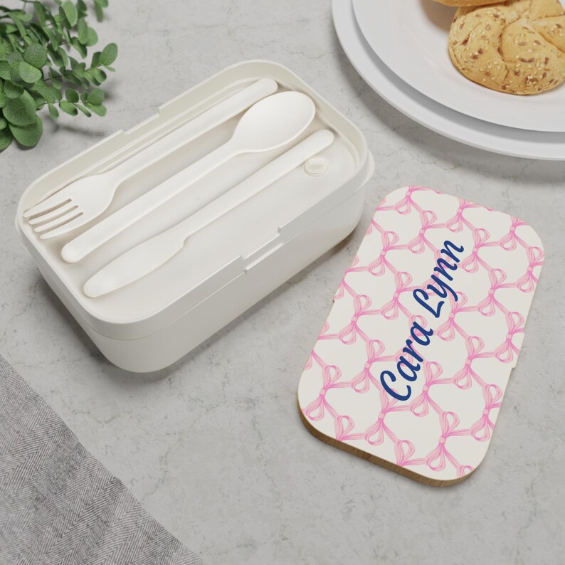 Personalized Bento Lunch Box With Pink Bows, Cute Lunch Container for ...