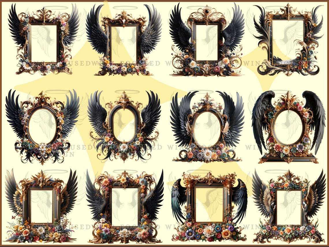 Angel Wing Digital Frames Floral Clipart Transparent Digital Frames PNG ...