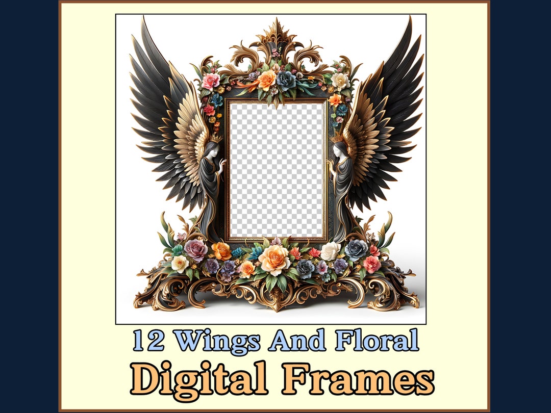 Angel Wing Digital Frames Floral Clipart Transparent Digital Frames PNG ...