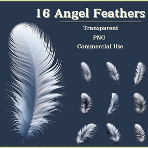 16 White Angel Feathers Realistic PNG Clip Art Heavenly Angel Wings ...