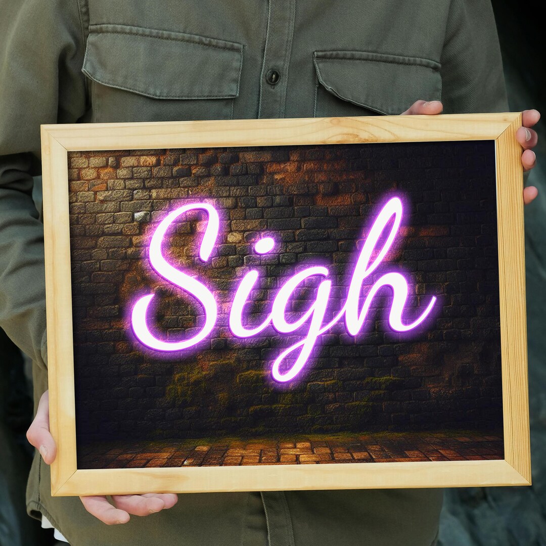 Sigh Neon Sign Purple Neon Word Art, Printable Wall Art, Neon Light ...