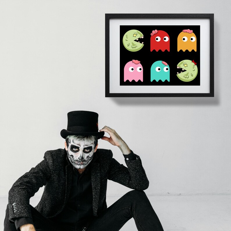 Zombie Pac-man Halloween Digital Art Spooky Ms. Pac-man & Ghosts ...