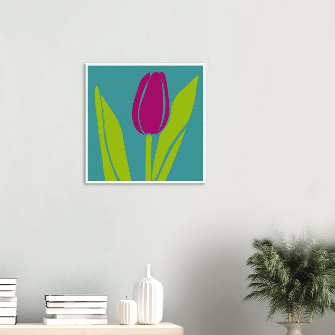 Pop Art Tulip Purple and Green on Pastel Turquoise Background Canvas ...