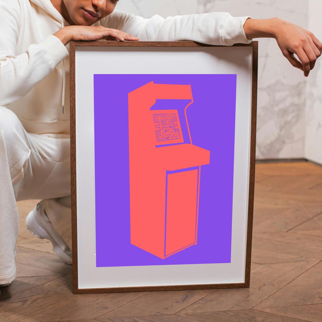 Pink Pac-man Arcade Machine Art on Purple, Digital Download, High ...