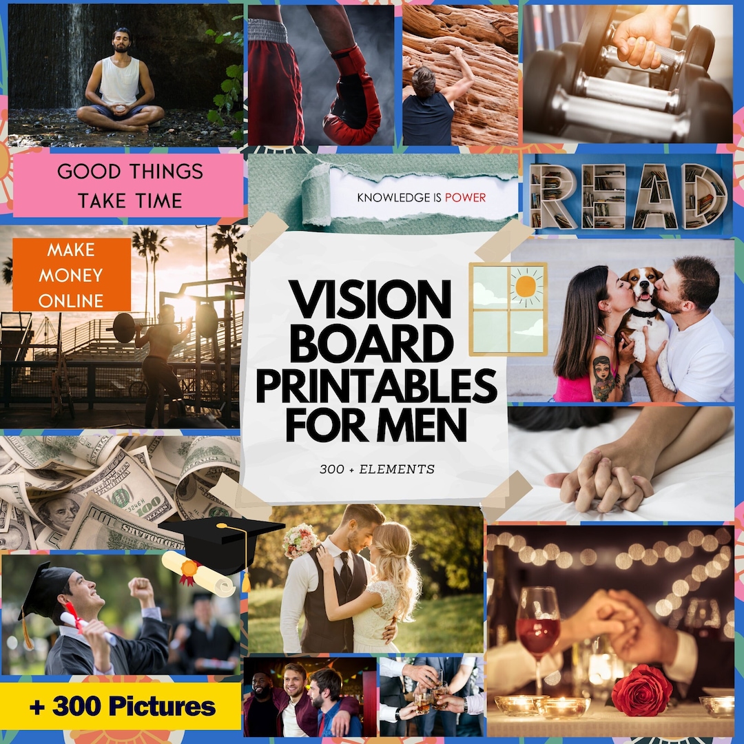 Vision Board Printables for Men, 300 Inspiring Pictures, Words and ...