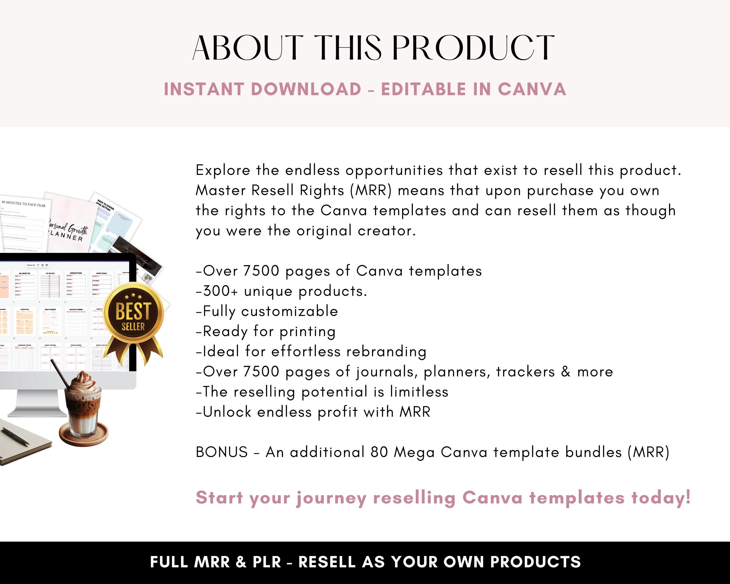 7500 Pages Plr Canva Template Bundle, 200 Canva Plr Templates, Planners 